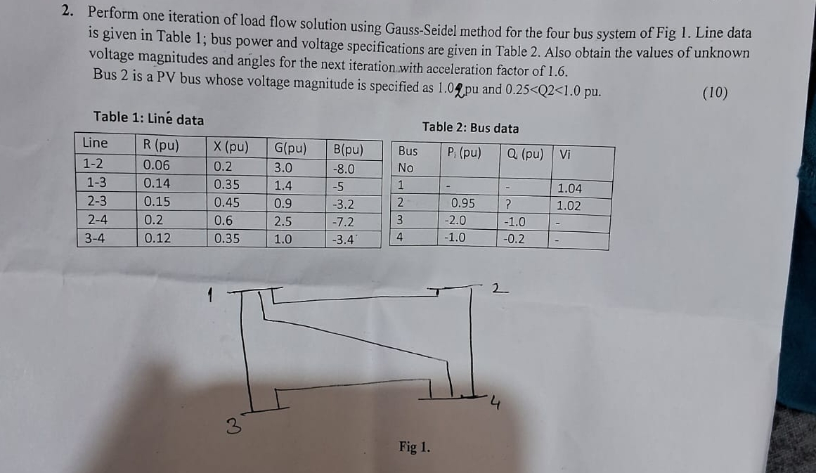 Solved Perform one iteration of load flow solution using | Chegg.com