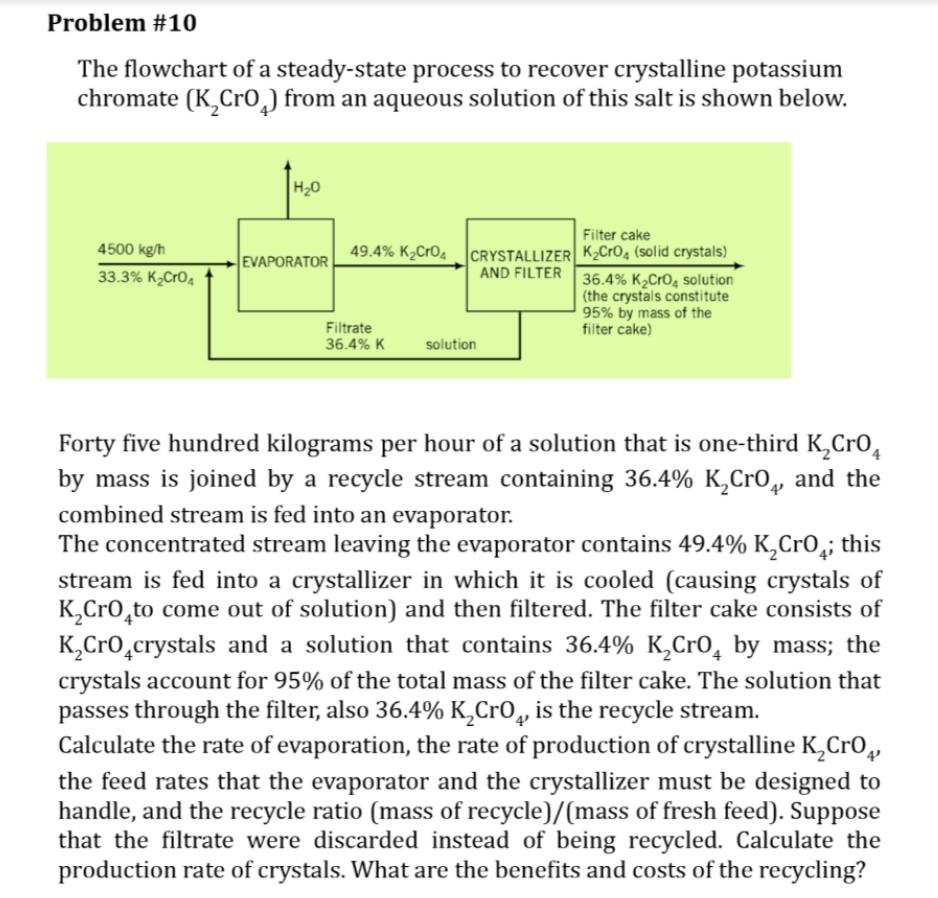 Solved Problem #10 The flowchart of a steady-state process | Chegg.com