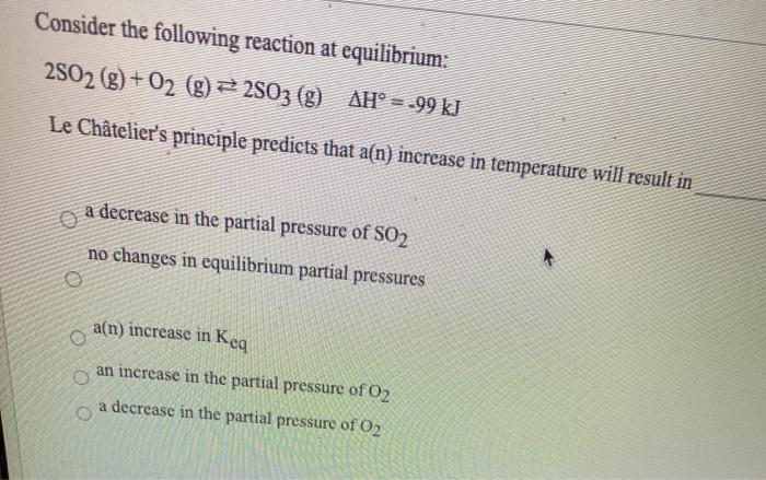 Solved Consider the following reaction at equilibrium: 2SO2 | Chegg.com