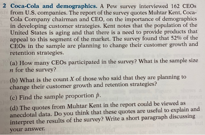 Solved 2 Coca-Cola and demographics. A Pew survey | Chegg.com