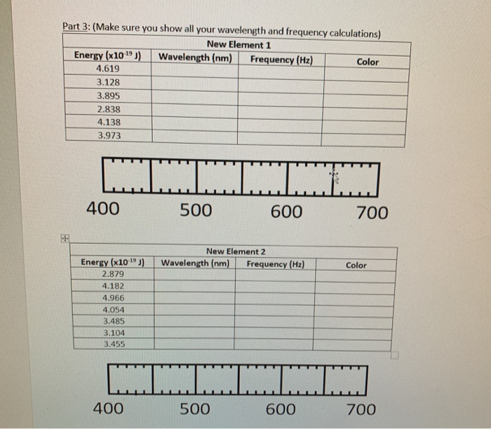 Solved Part 3: (Make sure you show all your wavelength and | Chegg.com