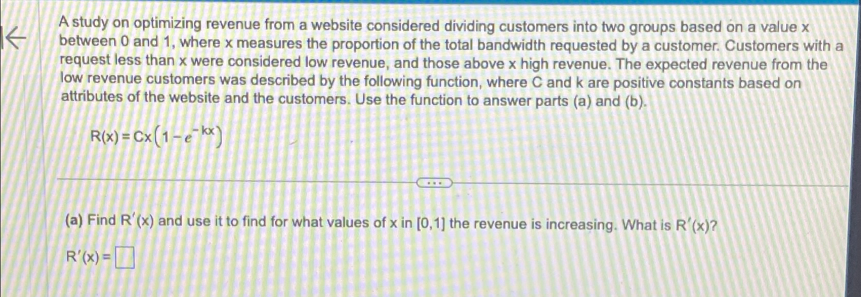 Solved A study on optimizing revenue from a website | Chegg.com