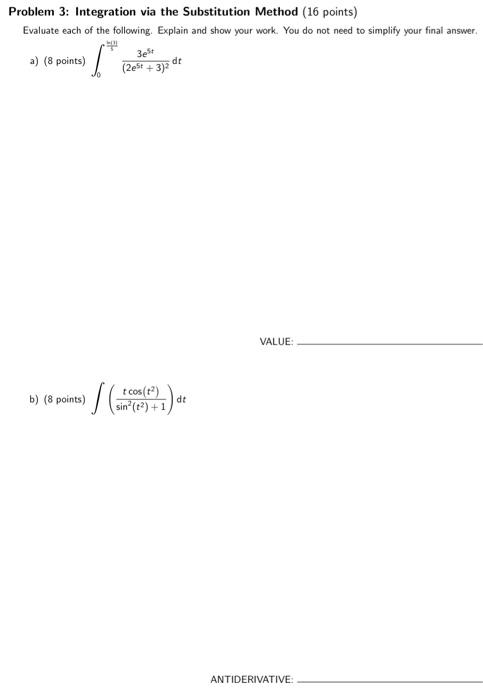 Solved Problem 3: Integration via the Substitution Method ( | Chegg.com
