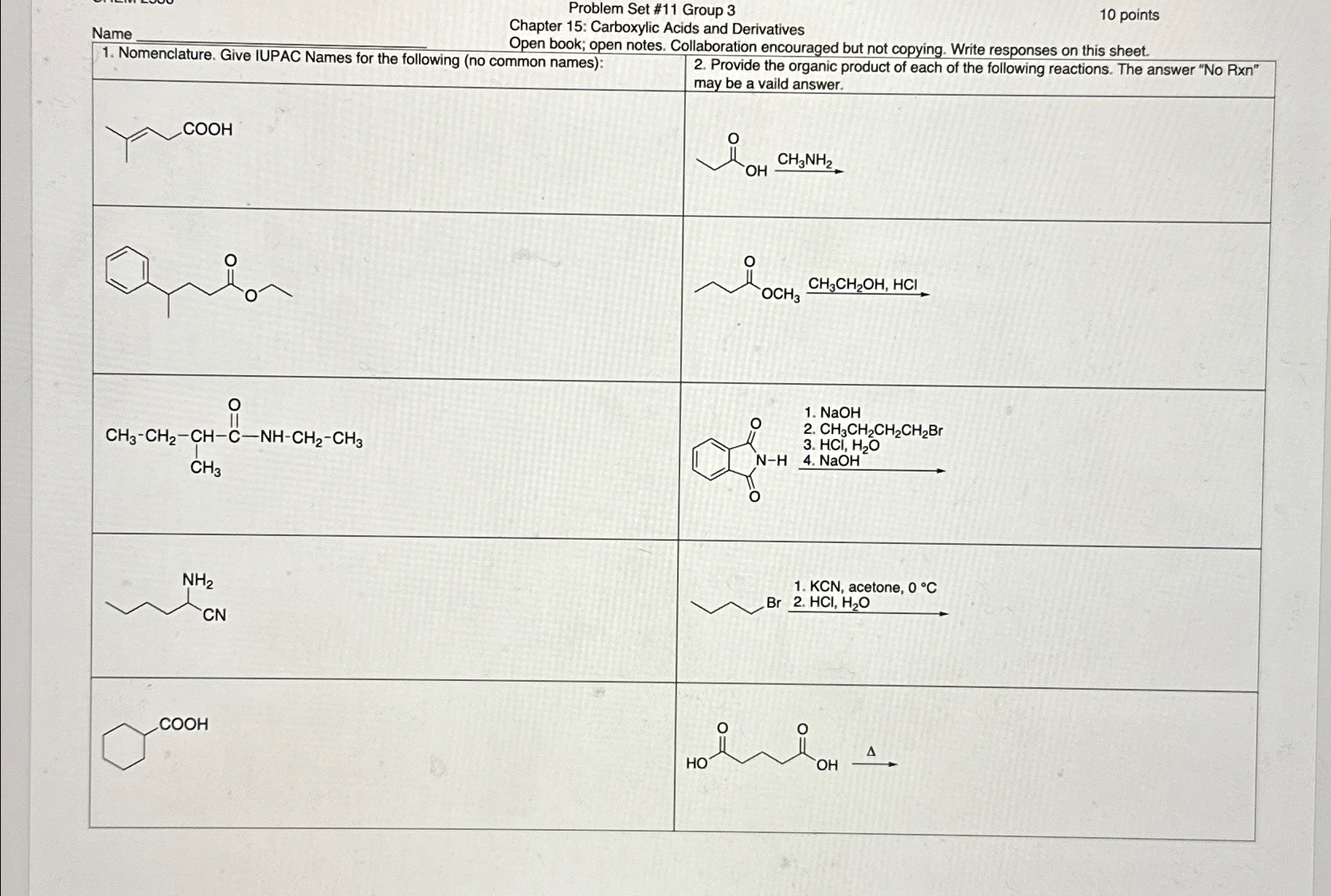 Solved Problem Set #11 Group 3 10 points Name Chapter 15: | Chegg.com