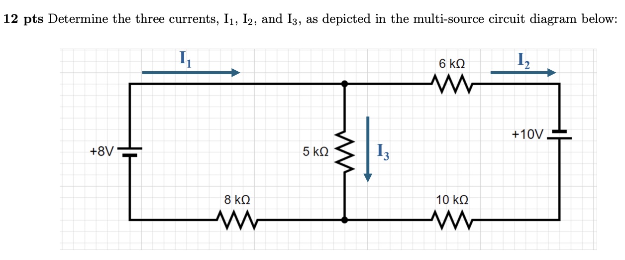 Solved 12 ﻿pts Determine the three currents, I1,I2, ﻿and I3, | Chegg.com