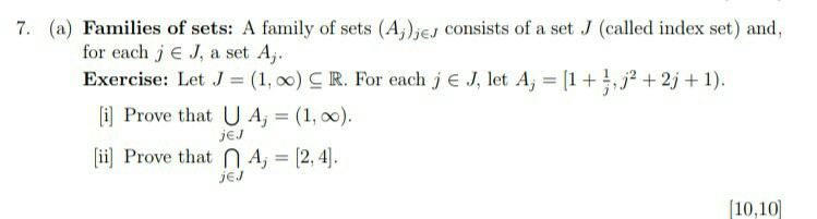 Solved 7. (a) Families of sets: A family of sets (A;)je) | Chegg.com
