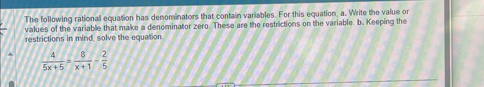 Solved The following rational equation has denominators that | Chegg.com