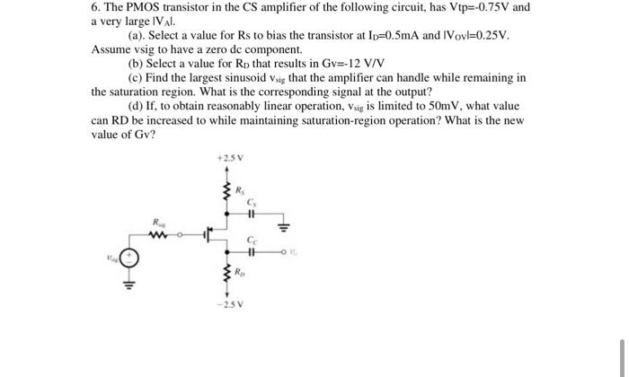 Solved 6. The PMOS transistor in the CS amplifier of the | Chegg.com