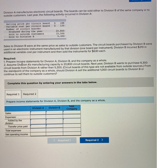 Solved Division A manufactures electronic circuit boards. | Chegg.com