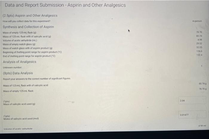Solved Data and Report Submission - Aspirin and Other | Chegg.com