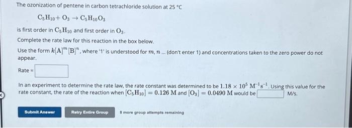 Solved The ozonization of pentene in carbon tetrachloride | Chegg.com