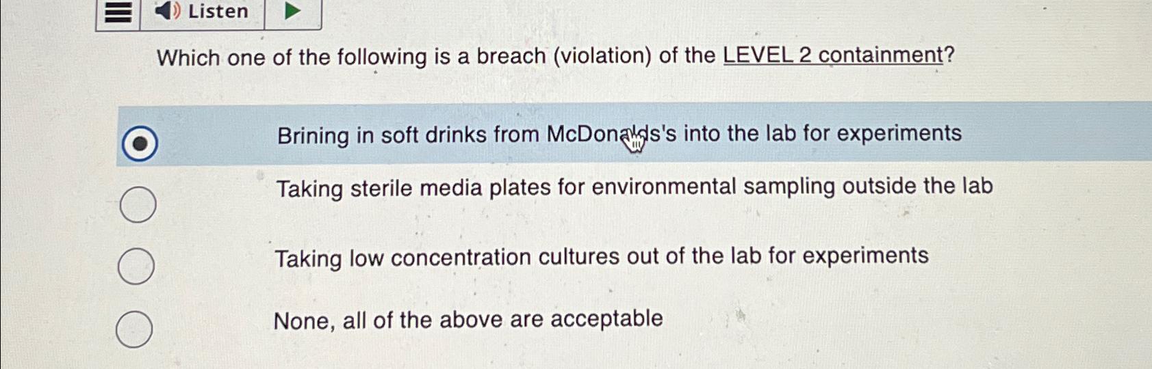 Solved ListenWhich one of the following is a breach | Chegg.com
