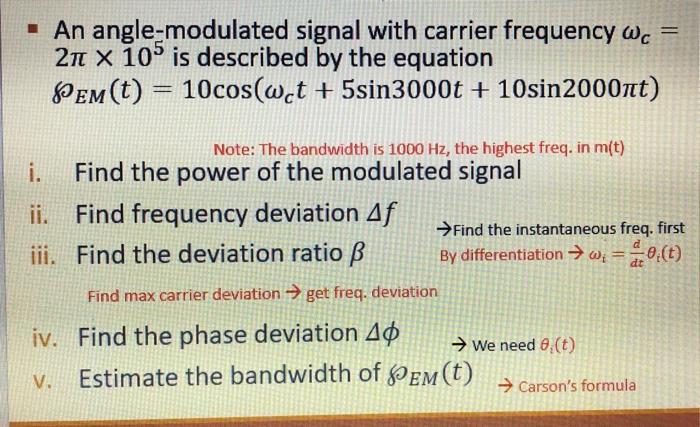 Solved - An angle-modulated signal with carrier frequency | Chegg.com