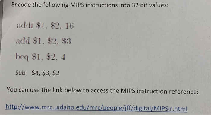 Encode the following MIPS instructions into 32 bit | Chegg.com