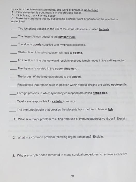 Solved In each of the following statements, one word or | Chegg.com