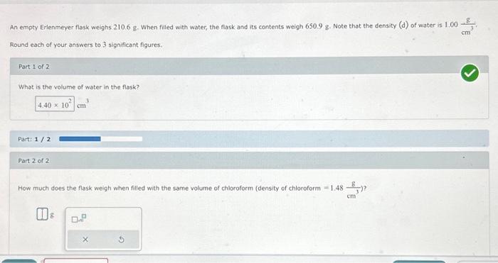 Solved An empty Erlenmeyer flask weighs 210.6 g. When filled | Chegg.com