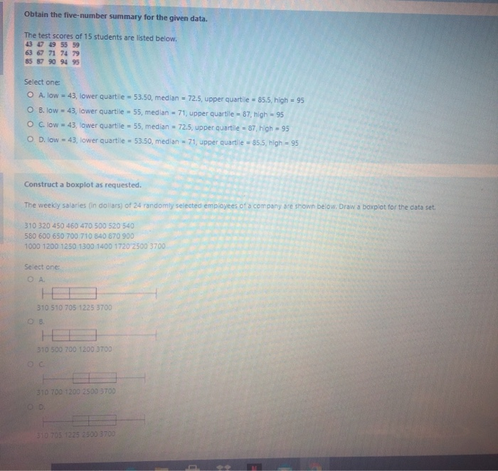 Solved Obtain the five-number summary for the given data. | Chegg.com