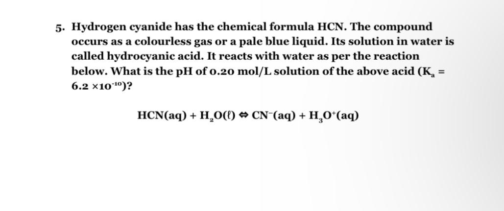 Solved Hydrogen cyanide has the chemical formula HCN. ﻿The | Chegg.com