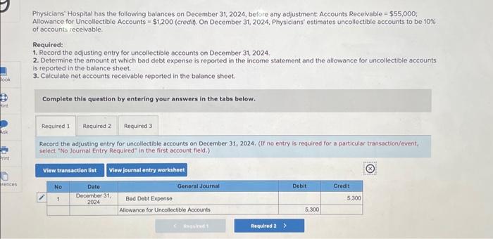 Solved Physicians' Hospital has the following balances on | Chegg.com