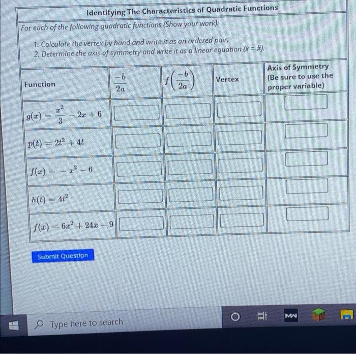 Solved Identifying The Characteristics of Quadratic | Chegg.com