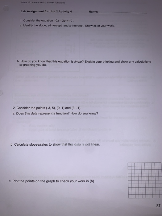 Solved Math 29 Landers Unt 2 Linear Functions Lab Assignment | Chegg.com
