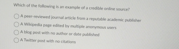 Solved Which of the following is an example of a credible | Chegg.com