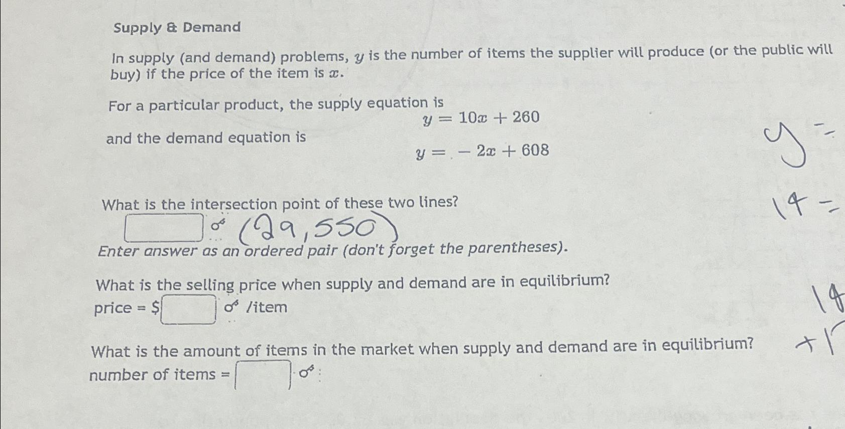 Solved Supply & DemandIn supply (and demand) ﻿problems, y | Chegg.com