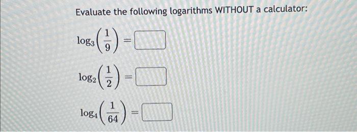 Solved Evaluate the following logarithms WITHOUT a | Chegg.com