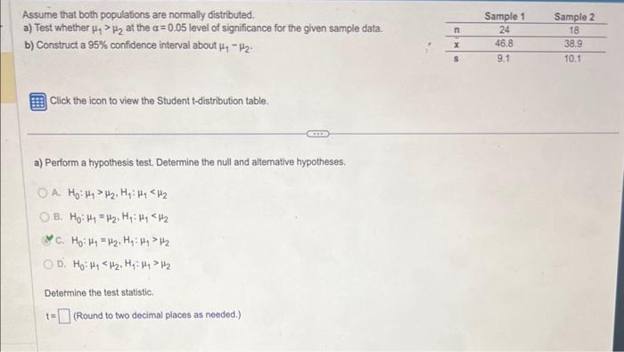 Solved Assume that both populations are normally | Chegg.com