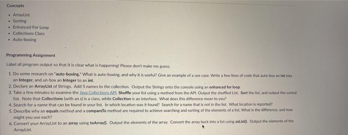 Solved Concepts • ArrayList • Sorting • Enhanced For Loop . | Chegg.com