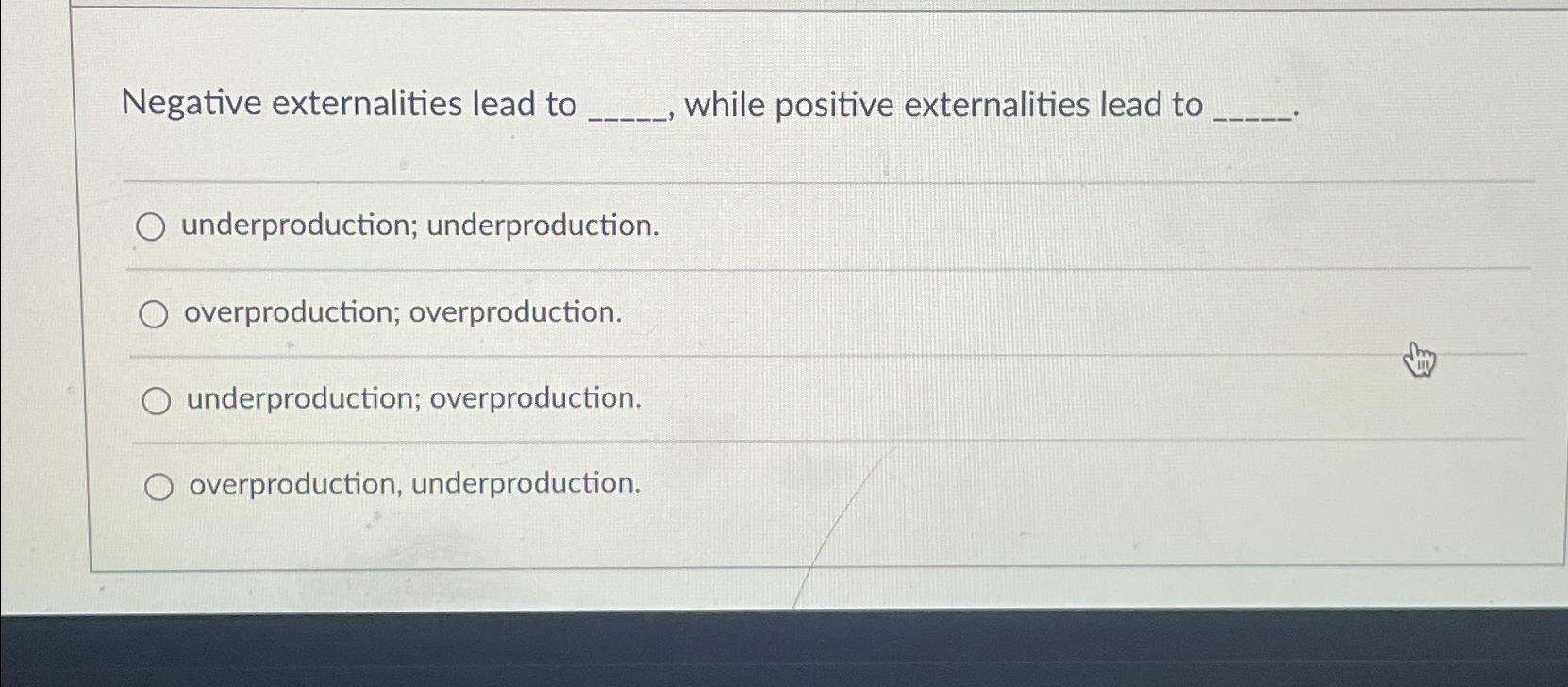 Solved Negative externalities lead to q, , ﻿while positive | Chegg.com