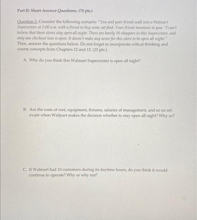 Solved Part II: Short-Answer Questions. ( 70 pts.) Question | Chegg.com