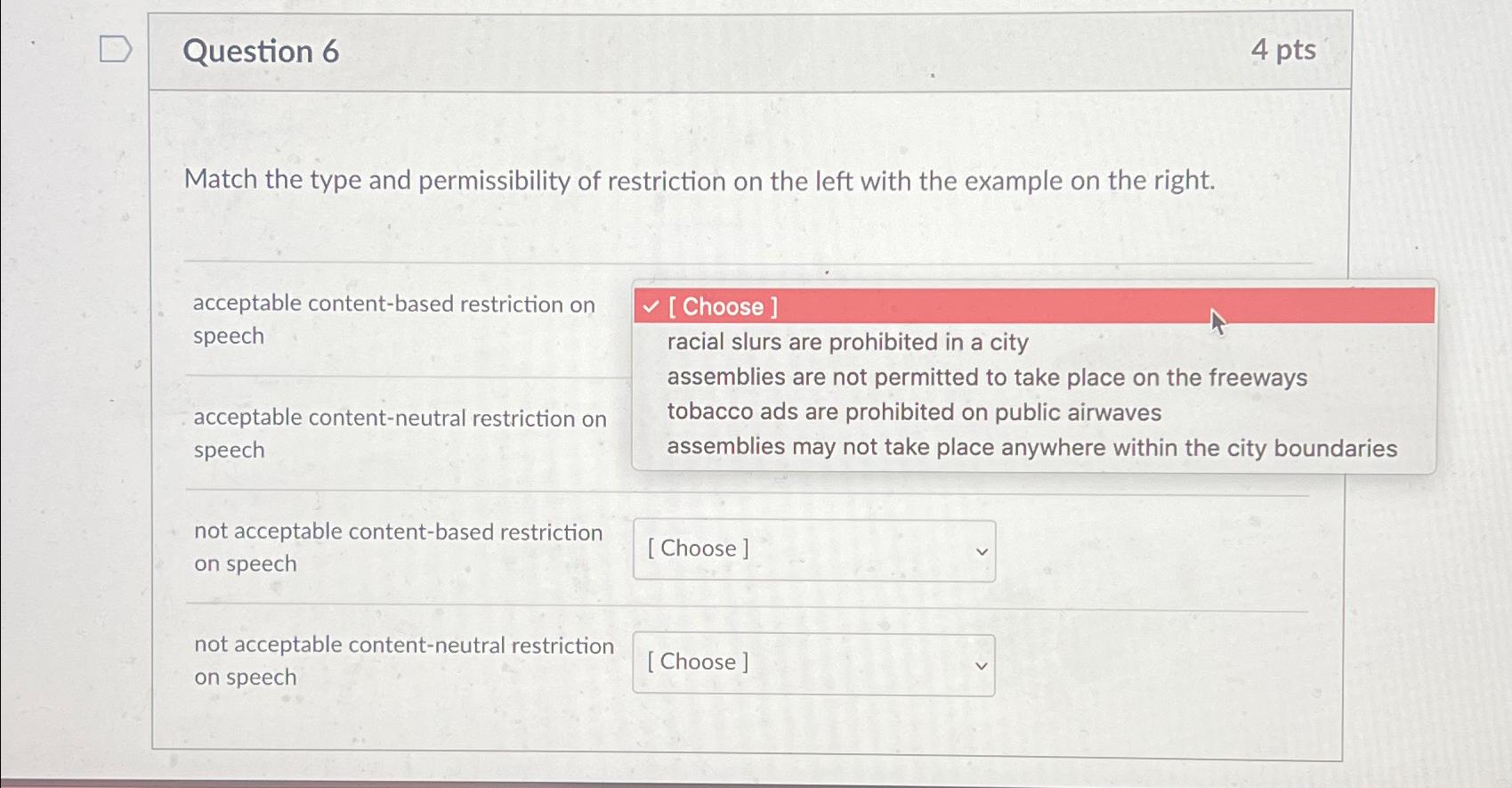 Solved Question 64 ﻿ptsMatch the type and permissibility of | Chegg.com