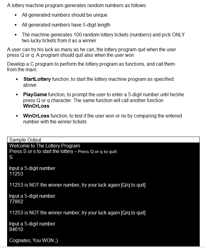Solved A lottery machine program generates random numbers as | Chegg.com