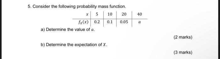 Solved 5. Consider the following probability mass function. | Chegg.com