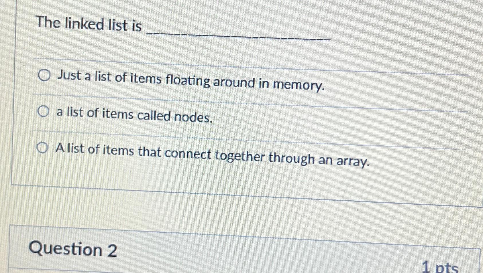Solved The linked list isJust a list of items floating | Chegg.com