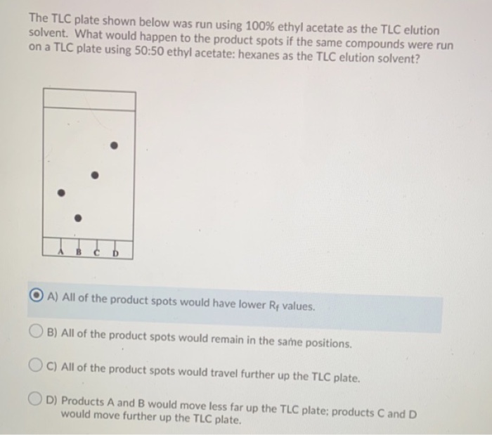 Solved The TLC plate shown below was run using 100% ethyl | Chegg.com