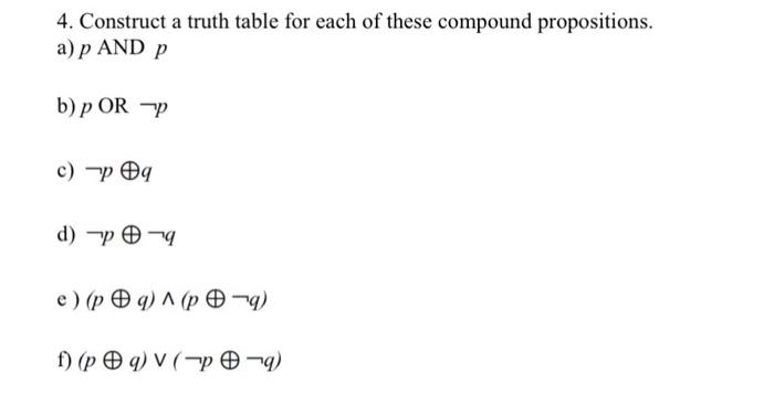 Solved 4. Construct a truth table for each of these compound | Chegg.com