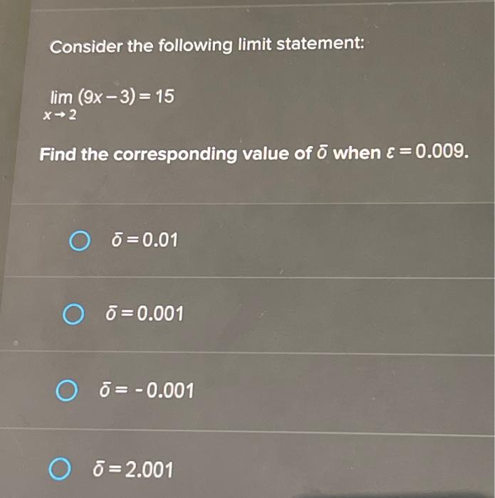 Solved Consider the following limit statement: | Chegg.com