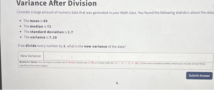Solved Variance After Division Consider a large amount of | Chegg.com