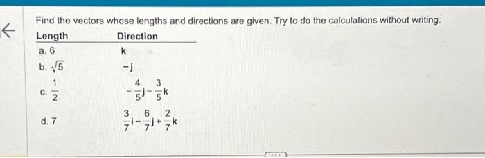 Solved ← Find the vectors whose lengths and directions are | Chegg.com