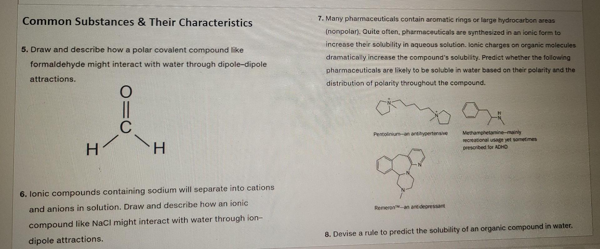 Solved Common Substances & Their Characteristics 5. Draw and | Chegg.com
