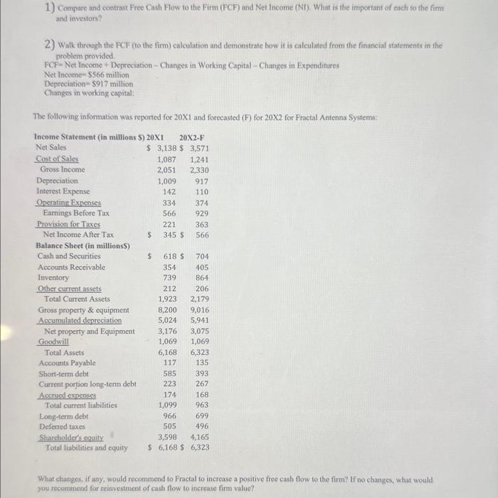 Solved 1) Compare and contrast Free Cash Flow to the Firm | Chegg.com