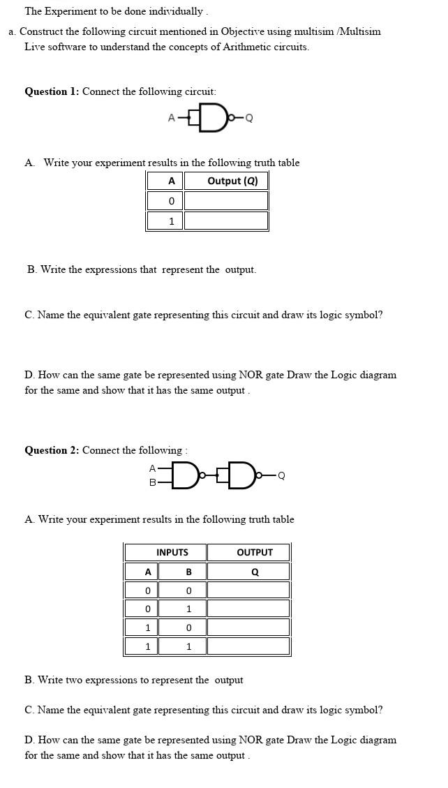 Solved The Experiment to be done individually a. Construct | Chegg.com