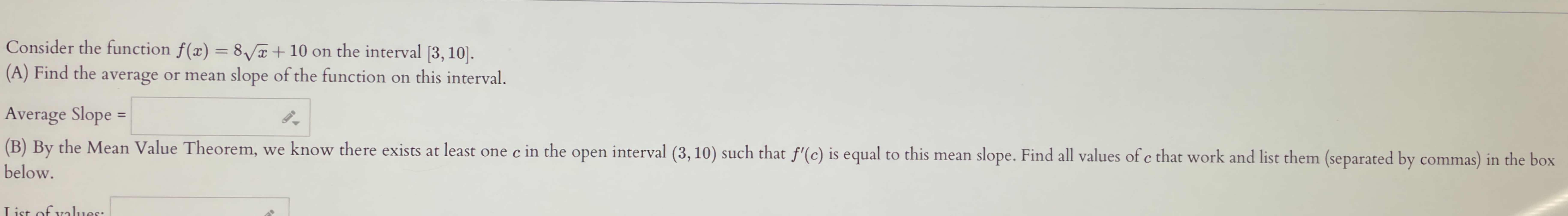 Solved Consider the function f(x)=8x2+10 ﻿on the interval | Chegg.com
