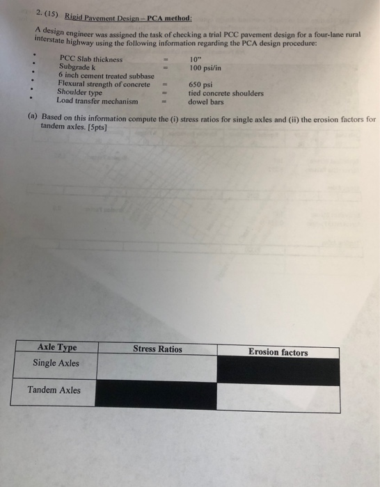 Solved 2. (15) Rigid Pavement Design PCA method: an engineer | Chegg.com