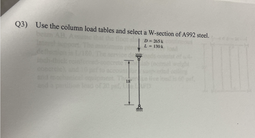 Solved Q3) ﻿Use the column load tables and select a | Chegg.com