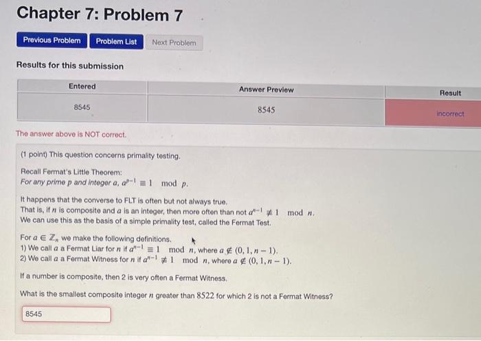 Solved Results for this submission The answer above is NOT | Chegg.com