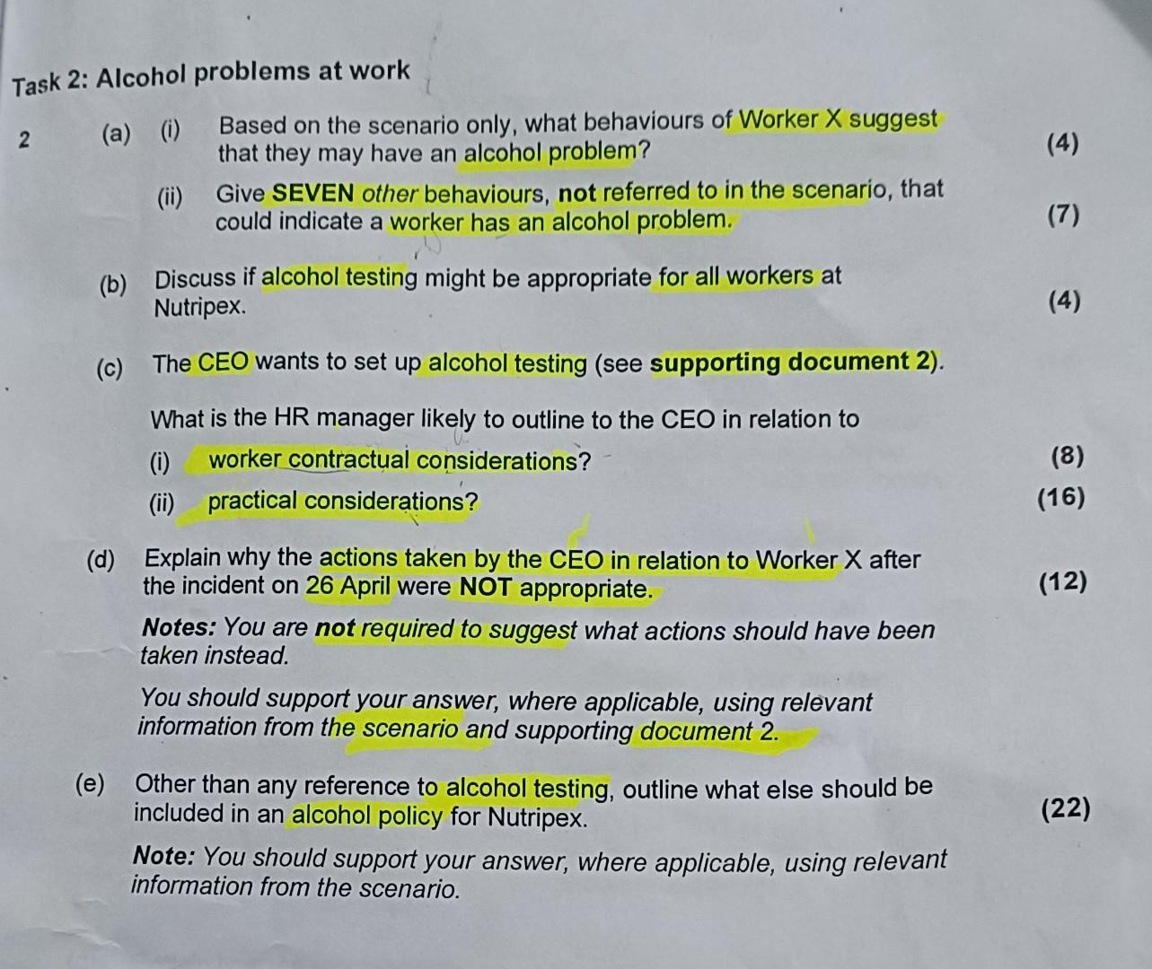 Solved sk 2: Alcohol problems at work (a) (i) Based on the | Chegg.com