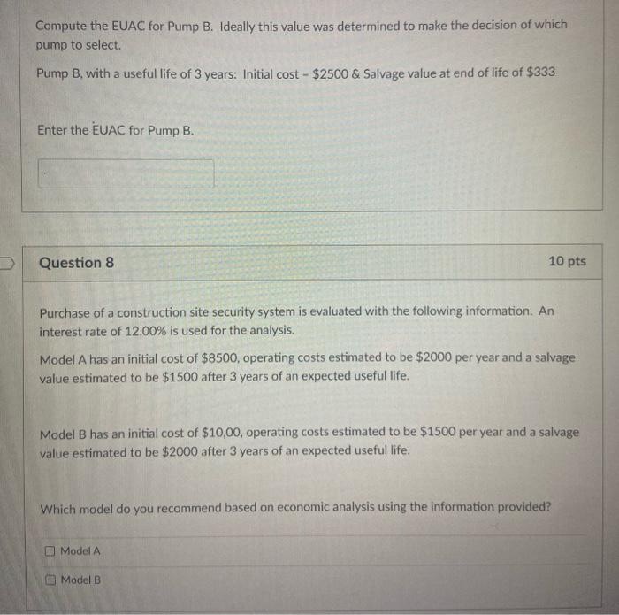 Solved Compute the EUAC for Pump B. Ideally this value was | Chegg.com